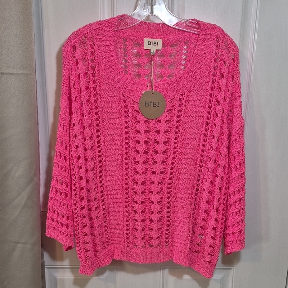BiBi | Sweaters | Bibi Pink Crew Neck Sweater With Airy Lacework | Poshmark